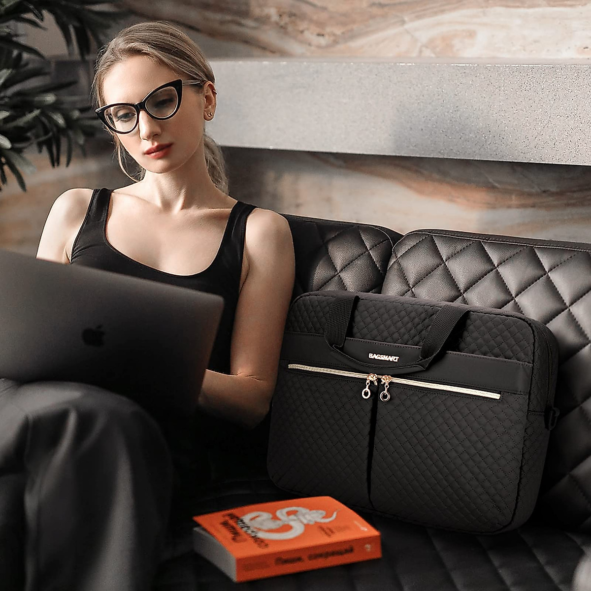 BAGSMART Laptop Bag, 15.6 Inch Briefcase for Women Large Laptop Case Computer Bag Office Travel Business,Black