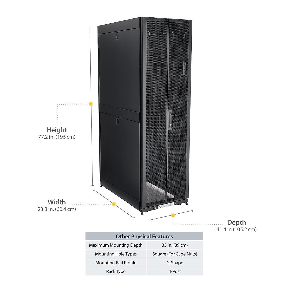 StarTech.com 4-Post 42U Server Rack Cabinet, 19" Data Rack Cabinet for IT Equipment Mount, Full Size Network Cabinet Storage