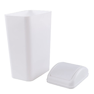 Yesdate 3.5 Gallon Trash Can with Swing-Top Lid, Plastic Garbage Bin, White
