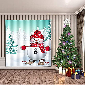 NEWSUYAA 4PCS Christmas Bathroom Decorations Sets Shower Curtain Toilet Seat Cover Rugs Sets Xmas Santa Claus Pine Tree Snowman Gnome Bathtub Decor (A3)