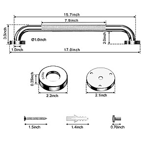 LZPTYYSN 2 Pack 16 Inch Grab Bars for Elderly for Wall, Anti-Slip Handicapped Grab Bars, Stainless Steel Bathroom Grab Bar