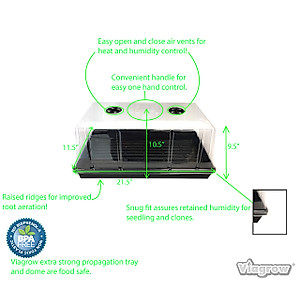 Viagrow V726298TD-10 Extra Strength No Holes Propagation Seed Starter, 10 Trays with Domes, Black