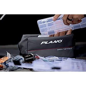 Plano Weekend Series 3600 Fold-Down Speedbag, Gray Fabric, Includes 2 3600 Stowaway Utility Boxes, Fishing Tackle Soft Storage Bag with EZ Label System