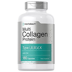 Horbäach Multi Collagen Protein 2000 mg | 180 Capsules | Type I, II, III, V, X | Keto & Paleo Friendly, Gluten Free Supplement