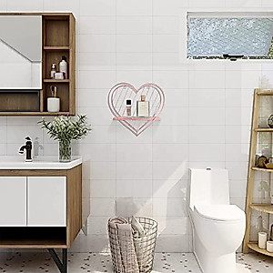 Afuly Floating Shelves Rose Gold Small Shelf Wall Mounted Metal Pink Heart Design Storage Romantic Love Shelf Bedroom Kitchen Bathroom Livingroom Unique Cute Nursery Room Decor