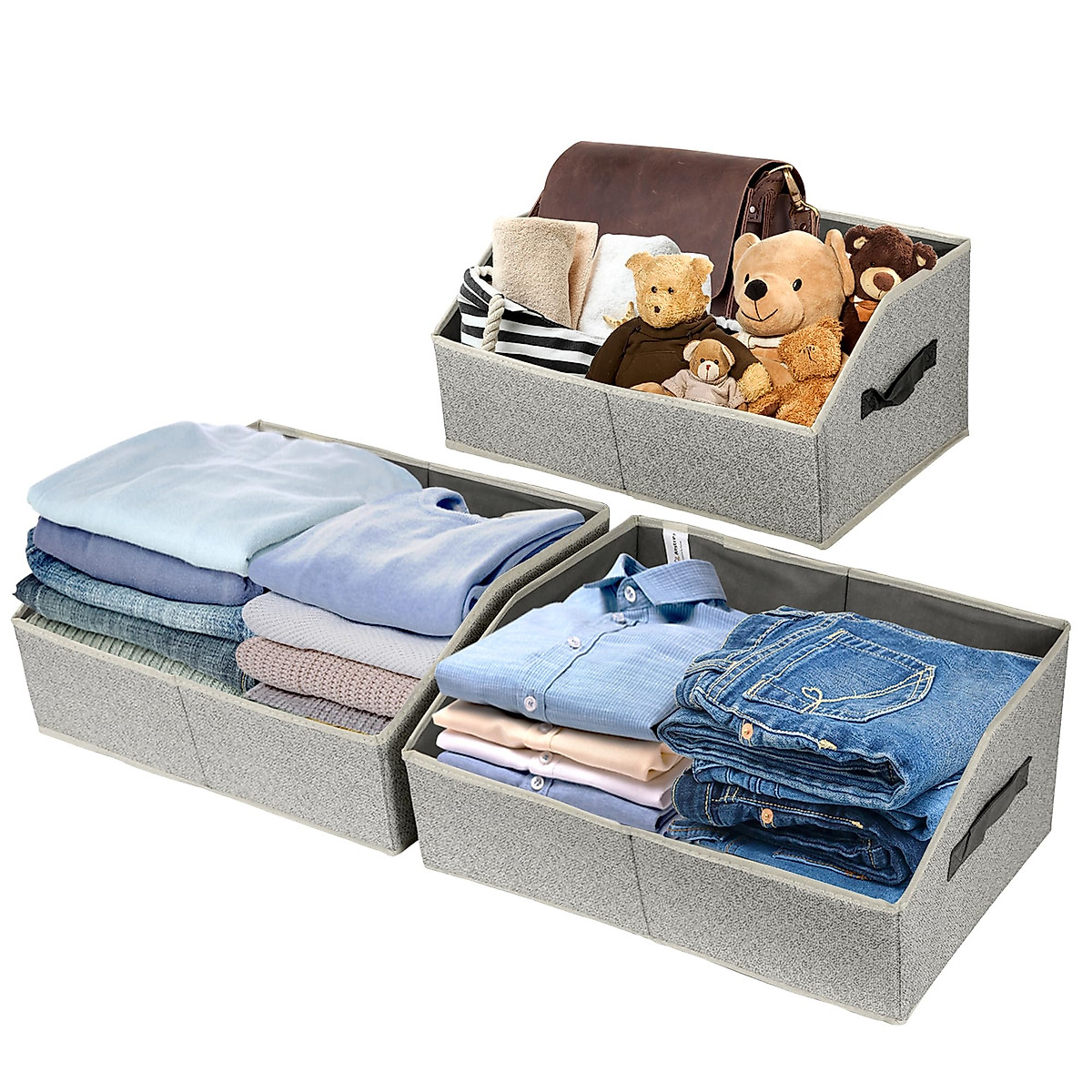 Fabric Trapezoid Storage Bins, [ 3 Pack ] Large Foldable Fabric Storage Baskets with PP Support Board（Non-cardboard), Washable Closet Organizers and Storage Bins for Clothes, DVD, Books , Toys