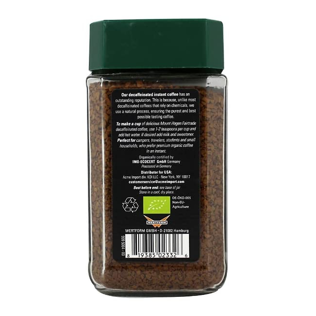 Mount Hagen 3.53oz Organic Freeze Dried Instant Decaf Coffee | Eco-friendly, Fair-Trade Decaffeinated Coffee Made From Organic Medium Roast Arabica Beans [3.53oz Jar]