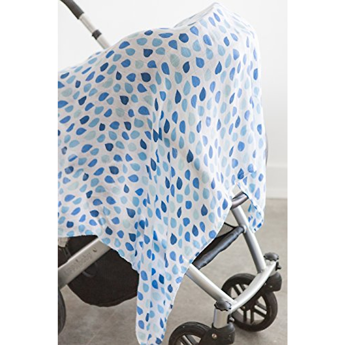Amazing Baby Silky Swaddle Muslin Blankets, Set of 2, Bamboo Viscose, Drops and Dots, Blue