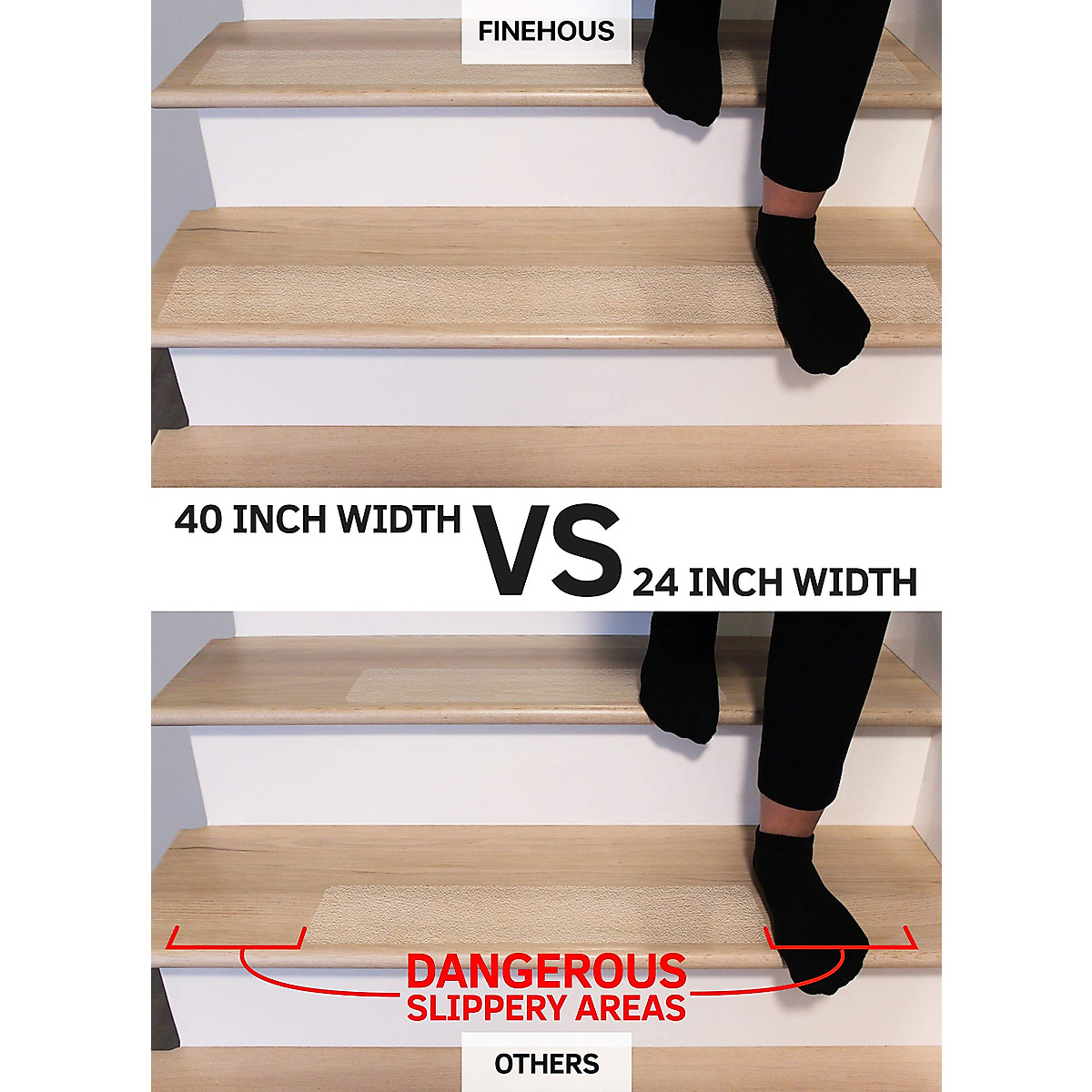 FINEHOUS 40”x4” Non-Slip Stair Treads Tape (15-Pack) – Clear Anti-Slip Indoor Strips