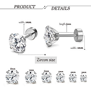 LOYALLOOK 11Pairs Stainless Steel Ear Stud Piercing Hoop Earrings Set Cute Huggie Earrings Cubic Zirconia Cartilage Barbell Stud Earring Screw Flat Back Earrings