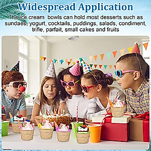 Meanplan 48 Sets Plastic Ice Cream Bowls Candy Color Ice Cream Cups with Spoon Reusable Cute Dessert Bowl for Kids Sundae Candy Yogurt Pudding Mousse DIY Baking Summer Holiday Birthday Party (Round)