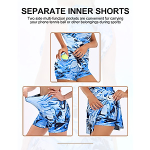 Misyula Tennis Dresses for Women,Athletic Dress with Shorts 2Pockets Zip Up Polo Sleeveless Golf Workout Dress Multi-Blue Medium