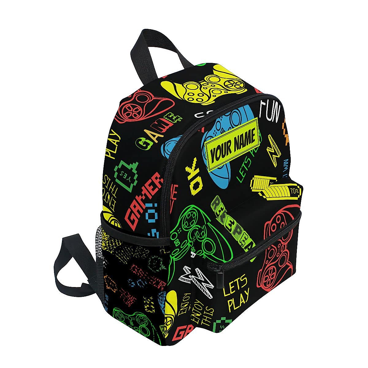 Glaphy Custom Kid's Name Backpack, Colorful Video Game Toddler Backpacks for Daycare Travel, Personalized Name Preschool Bookbags for Boys Girls