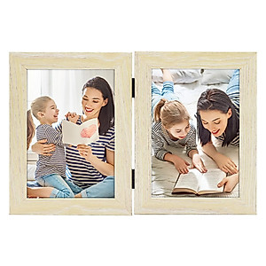 Golden State Art, 5x7 Double Hinged Picture Frame, Two Photo Folding Frames, for Wedding Family Pictures Collage (Beige, Double, 5x7)