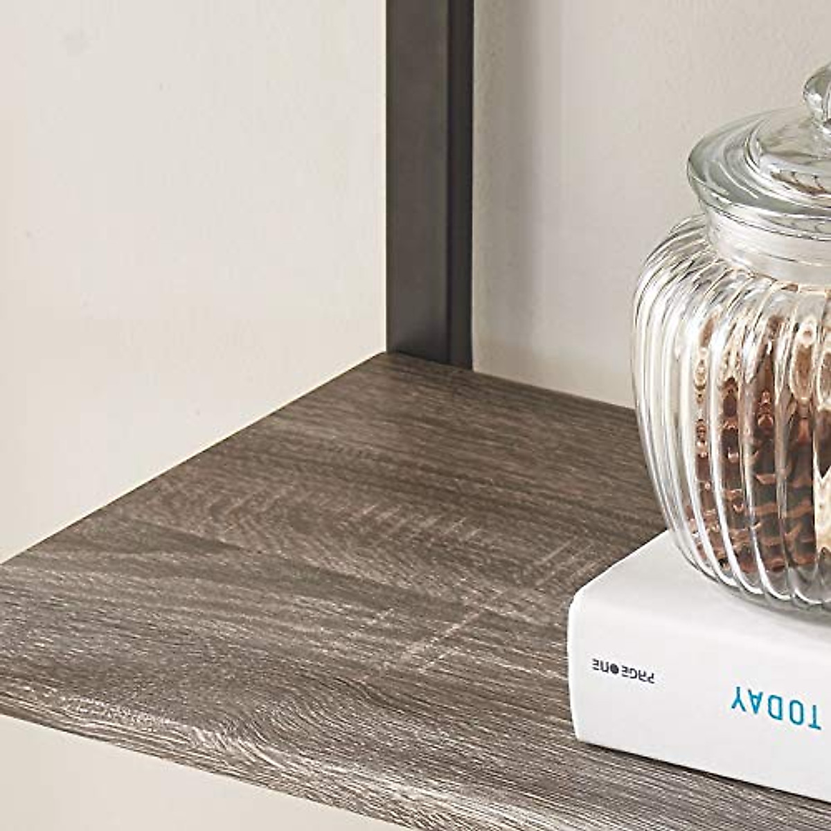 BON AUGURE Rustic Ladder Bookshelf, 4 Tier Industrial Ladder Shelf Bookcase, Standing Leaning Book Shelves for Living Room (Dark Gray Oak)