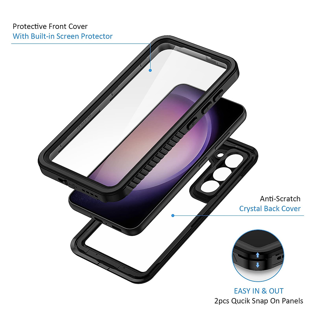 Lanhiem Samsung Galaxy S23+ Plus Case, IP68 Waterproof Dustproof Case with Built-in Screen Protector, Rugged Full Body Shockproof Protective Cover for Galaxy S23 Plus 6.6 Inch, Black/Clear