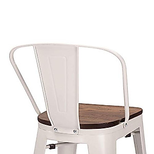 HAOBO Home Metal Bar Stools Modern Industrial Counter Height Stools Dining Chairs (24", High Back White Wooden Seat)[Set of 4]