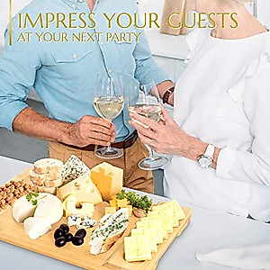 Signature Living Large Bamboo Cheese Board Charcuterie Board (16" x 10" x 1.2") Beautiful Serving Platter for Cheese, Crackers, Meat, Fruit - Durable Wooden Charcuterie Serving Board