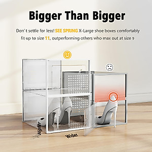 SEE SPRING X-Large Shoe Storage Box Fit Size 11, Clear Plastic Stackable Shoe Organizer for Closet, Space Saving Foldable Shoe Rack Sneaker Container Bin Holder, 12 Pack Clear