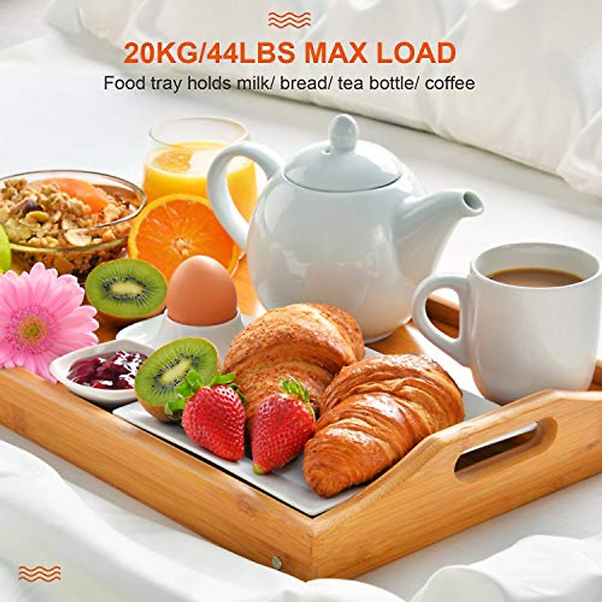 Moclever Breakfast Tray Table with Folding legs - Serving tray bamboo - dinner trays, tea tray, bar tray, bed trays for eating or any food tray - good for parties, Reading, Laptop, Working or bed tray