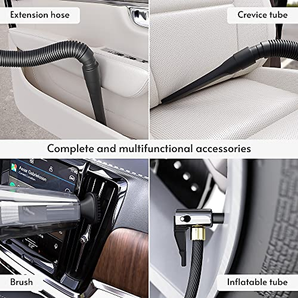 AMEBIBO 4-in-1 Car Vacuum Cleaner, Tire Inflator Portable Air Compressor with Digital Tire Pressure Gauge LCD Display and LED Light, 12V DC Air Compressor Pump, 14,8FT Cord