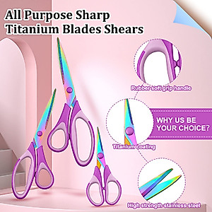 12 Pcs Titanium Blades Shears Craft Scissors Titanium Coating Fabric Scissors Multipurpose Pointed Scissors Bulk with Soft Rubber Grip Handle for Office Sewing Art School Home Supplies 3 Sizes