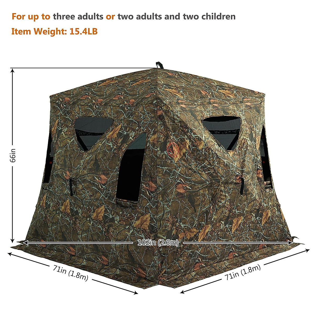 3 Person Silent Hunting Ground Blind 360 Degree One-Way See Through Portable Pop Up Hunting Tent with Frame Door, Carrying Backpack