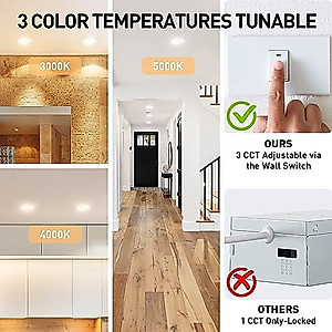 Rollin Light 6 Pack 6 Inch Canless LED Recessed Lighting, 3CCT Switched via Wall Switch, Ultra-Thin 12W 1100LM Dimmable Retrofit Recessed Downlight Wafer Light for Ceiling Soffits