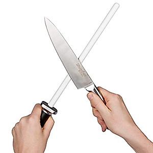 Shenzhen Knives | White Ceramic Knife Sharpener Honing Rod | Best Professional Knife Sharpening Tool | 12 Inch Honing Stick | Ceramic Honing Rod | Chef Knife Sharpening Rod | Kitchen Knife Sharpener