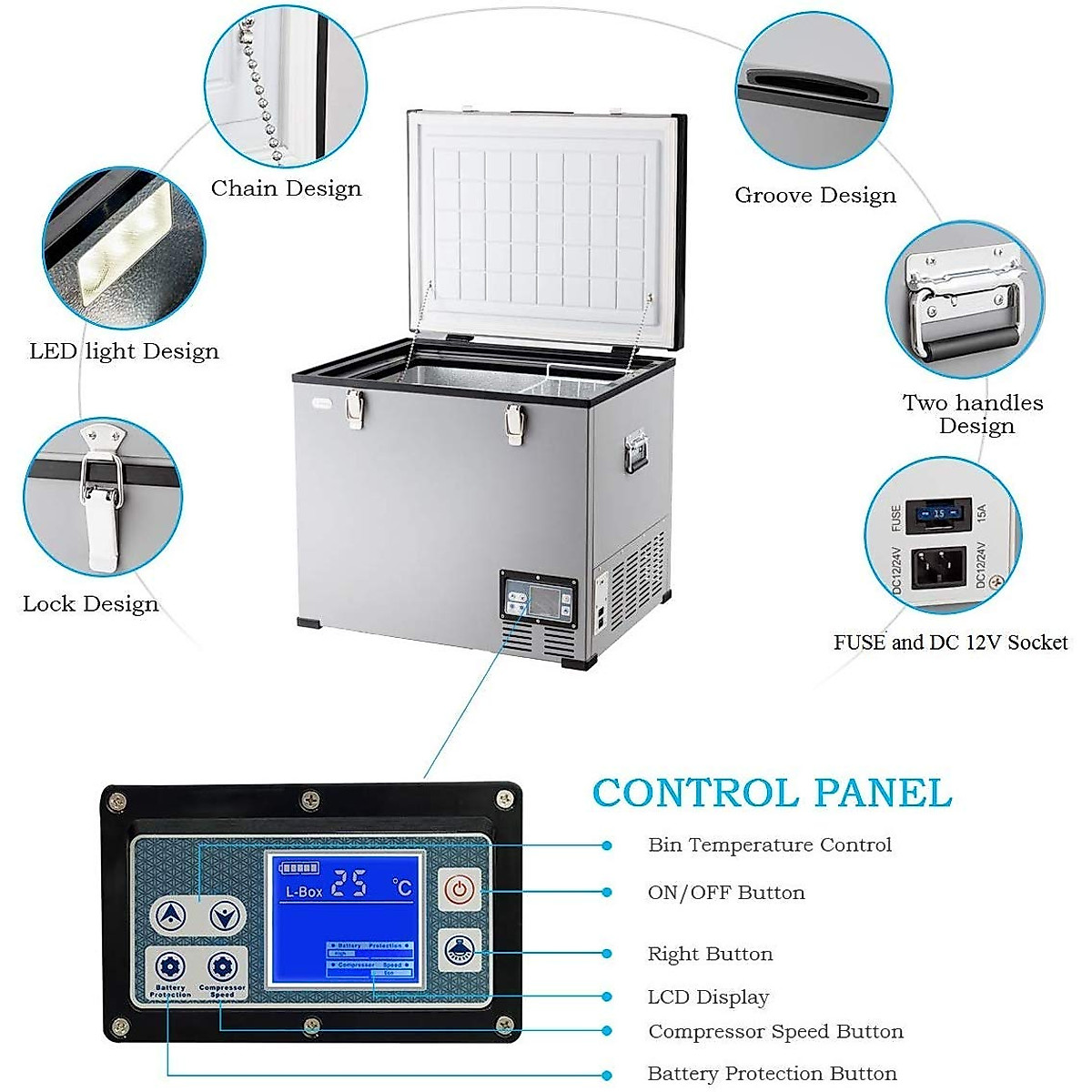 ReunionG 63-Quart Chest Freezer with LCD Display, Temperature-Adjustable Mini Vehicle Refrigerator with Removable Basket and Handles, Portable Electric Cooler Fridge for Home, RVs and Office
