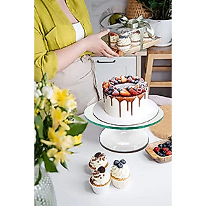 Distlety 12 Inches Cake Turntable, Cake Turntable Rotating Cake Decorating, Ultra Quiet Glass Turntable Cake Stand with White Sturdy Base