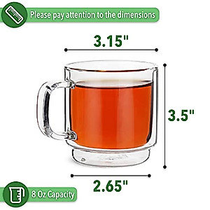 BTaT- Stackable Double Wall Glass Cups, Set of 4 (8 oz, 240 ml), Tea Cups, Glass Coffee Mugs, Cappuccino Cups, Latte Cups, Latte Mug, Clear Coffee Cup, Glass Tea Cups, Mother's Day Gift