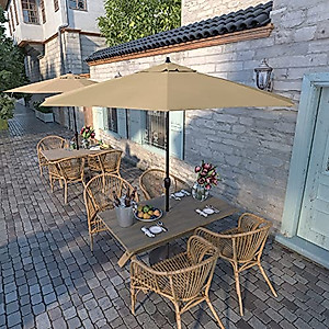 California Umbrella 9' Rd Sunbrella Aluminum Patio Umbrella, Crank Lift, Auto Tilt, Bronze Pole, Antique Beige