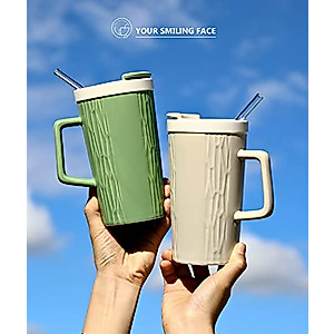 SHANYANTAOCI Large Mug Ceramic Coffee Cup with Straw, 16 oz Big Ceramic Water Cup with Lid and Straw, Tall Drinking Cup for Soda Cola Milk Juice, Unique Graduation Gifts for Birthday and Christmas