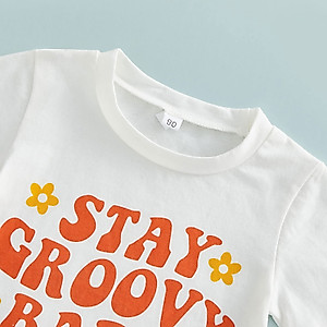 Muasaaluxi Toddler Kid Baby Girls Outfits Short Sleeve Letter Print T-shirt Tops Flared Pants Summer Clothes 1-6Y (Stay Groovy, 2-3T)