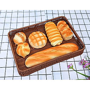 Yarlung 3 Pack Woven Baskets Serving Trays with Handles, Poly Wicker Bread Baskets Rectangular Platters for Fruit, Vegetables, Breakfast, Drinks, Snacks, Dining Coffee Table, 3 Sizes