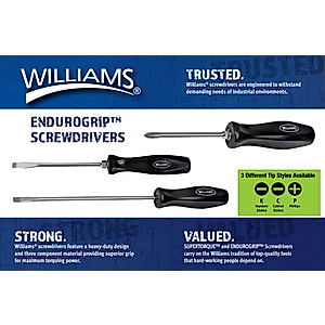 Williams 8-Piece Endurogrip Multi-Size Screwdriver Set, Keystone Slots Hex Bolster & Phillips, Comfort Grip Prevents Slippage, Extra Strength Steel Chrome Blades