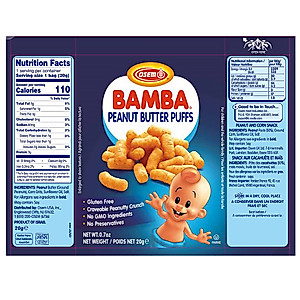 Osem Bamba Peanut Snacks for Families - All Natural Peanut Puffs Family Pack (Pack of 8 x 0.7oz Bags) - Peanut Butter Puffs made with 50% peanuts.
