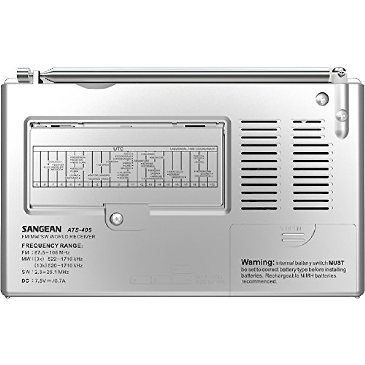 Sangean ATS-405 FM-Stereo/AM/Short Wave World Band Receiver, Silver