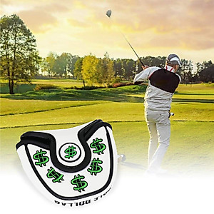 SEACLOUD Golf Cash Money Mallet Putter Cover for Scotty Cameron PU Headcover with Magnetic Closure 2ball White Green