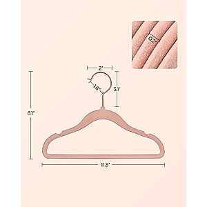 SONGMICS Kids Hangers Velvet 50 Pack, Children’s Hangers for Closet with Rose Gold Hooks, Premium Velvet Hangers for Nursery, Non-Slip Hangers, Light Pink UCRF027P01