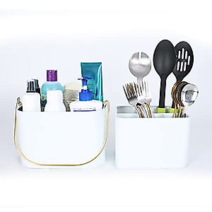 FULL TREND 2 PCS Utensil Caddy, Flatware Holder with 4 Compartments Silverware Organizer Farmhouse Kitchen Decor Perfect for Home, Kitchen, Countertop, Party, Camping, Outdoor and Restaurant