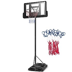 GYMAX Portable Basketball Hoop, 8.5-10ft Height Adjustable Basketball Stand System with 39" Broad Backboard, Spare Net & Transportation Wheels, Indoor/Outdoor Basketball Goal for Kids Youth Family