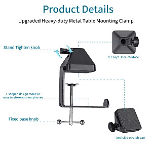 novonest Heavy-duty Metal Table Mounting Clamp,Black Large-area Contact Base for Microphone Suspension Boom Scissor Arm Stand Holder,Max Clamping Thickness 2.75"/70mm,with Headset Hook Hanger,NB35-B