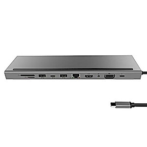 XUNMAIFHB Portable Docking Station,Type-C Multi-Function Docking Station hub hub MacBook Notebook Converter USB3.0/SD Card/RJ45/HDMI/VGA/Stereo Fast Transmission, Gray