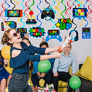 20pcs Video Game Hanging Swirls Video Game Party Decorations Game On Theme Birthday Foil Ceiling Streamers for Kids Boys Gamer Theme Birthday Party Baby Shower Supplies Decorations