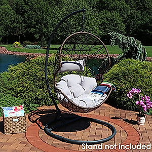 Sunnydaze Danielle Hanging Egg Chair Swing, Resin Wicker Basket Design, Outdoor Use, Includes Gray Cushion