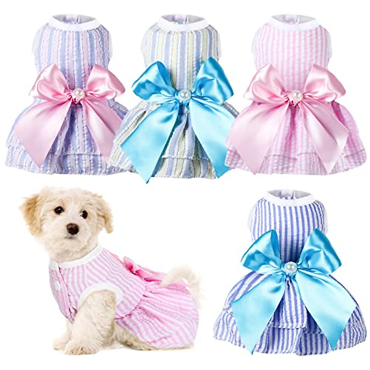4 Pieces Dog Dresses for Small Medium Dogs Puppy Clothes Summer Princess Pet Dresses Girl Female Doggie Tutu Skirt Apparel for Chihuahua Yorkies Pup Cat Outfit(X-Small)