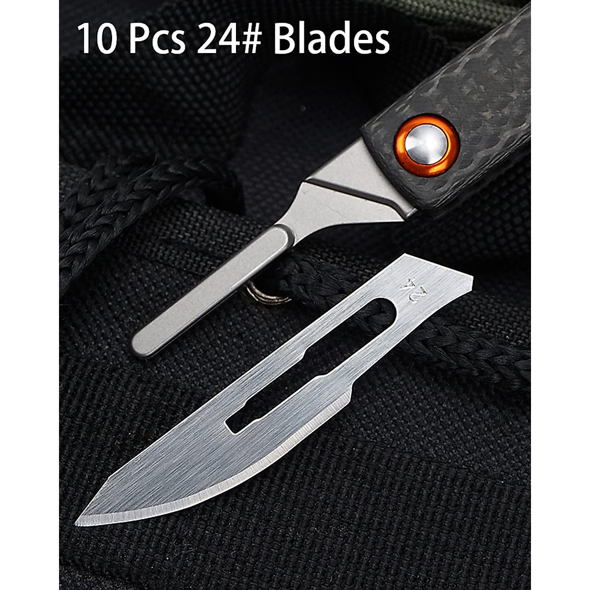 ainhue A32-CF Compact Slip Joint Scalpel Folding Pocket Knife, 10pcs #24 Replaceable Blade, 3.2 inches Contoured Carbon Fiber Handle with Lanyard, Utility EDC Keychain Box Opening Knives