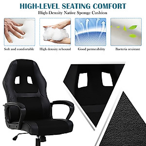 Upgrade Computer Video Game Chairs, High Back Ergonomic Leather Racer Task Chair with Lumbar Support & Headrest, PC Swivel Executive Rolling Office Desk Chair for Home Office Gaming Room